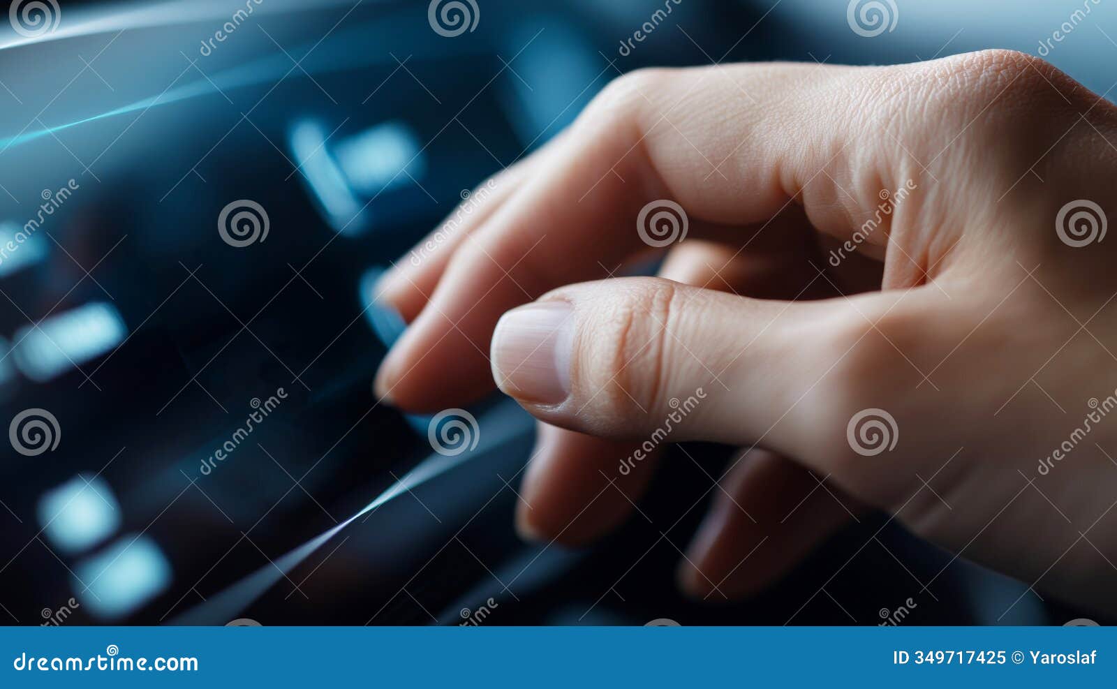 Hand Interacting with a Futuristic Digital Dashboard in a Modern ...