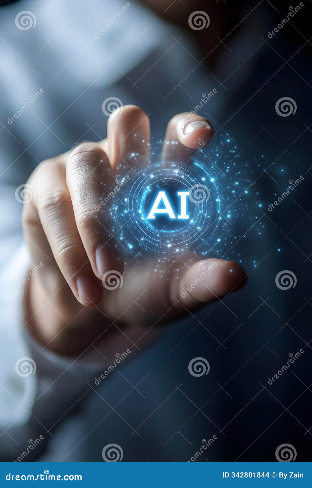 Hand Interacting with Glowing AI Icon, Futuristic Digital Interface for ...