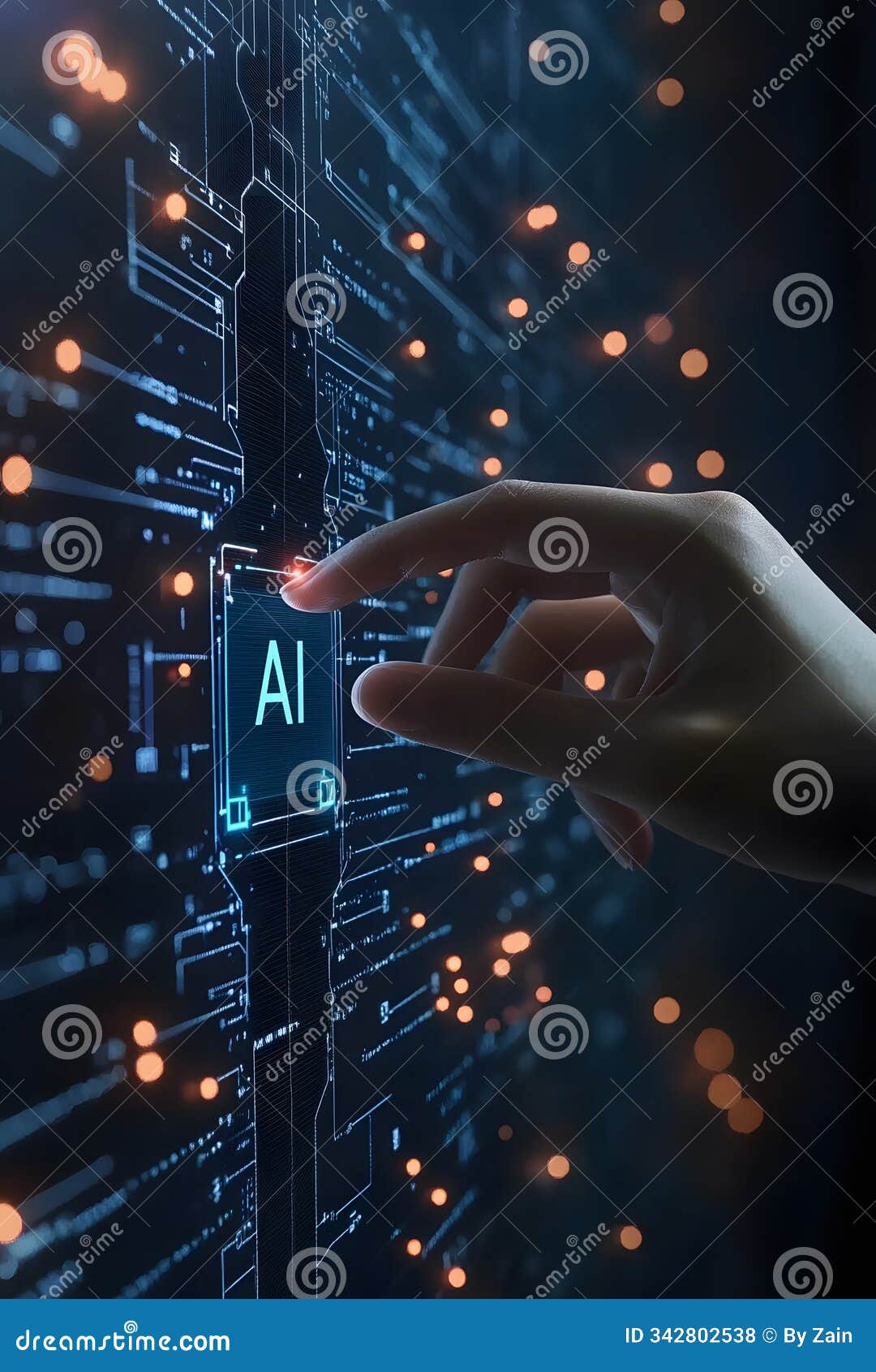 Hand Interacting with Glowing AI Icon Futuristic Digital Interface for ...