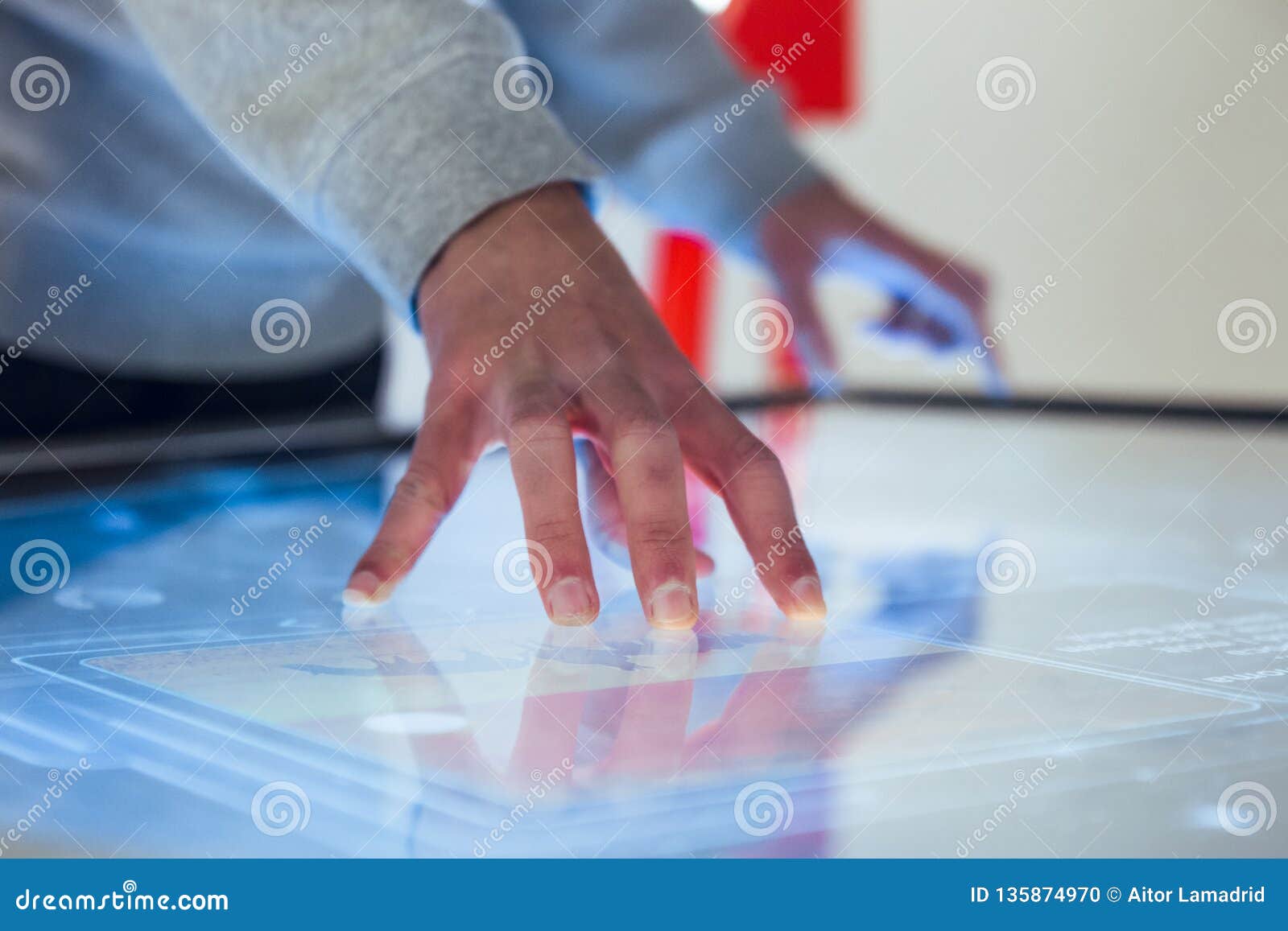 Hand Interacting with Large Touch Screen Stock Photo - Image of ...