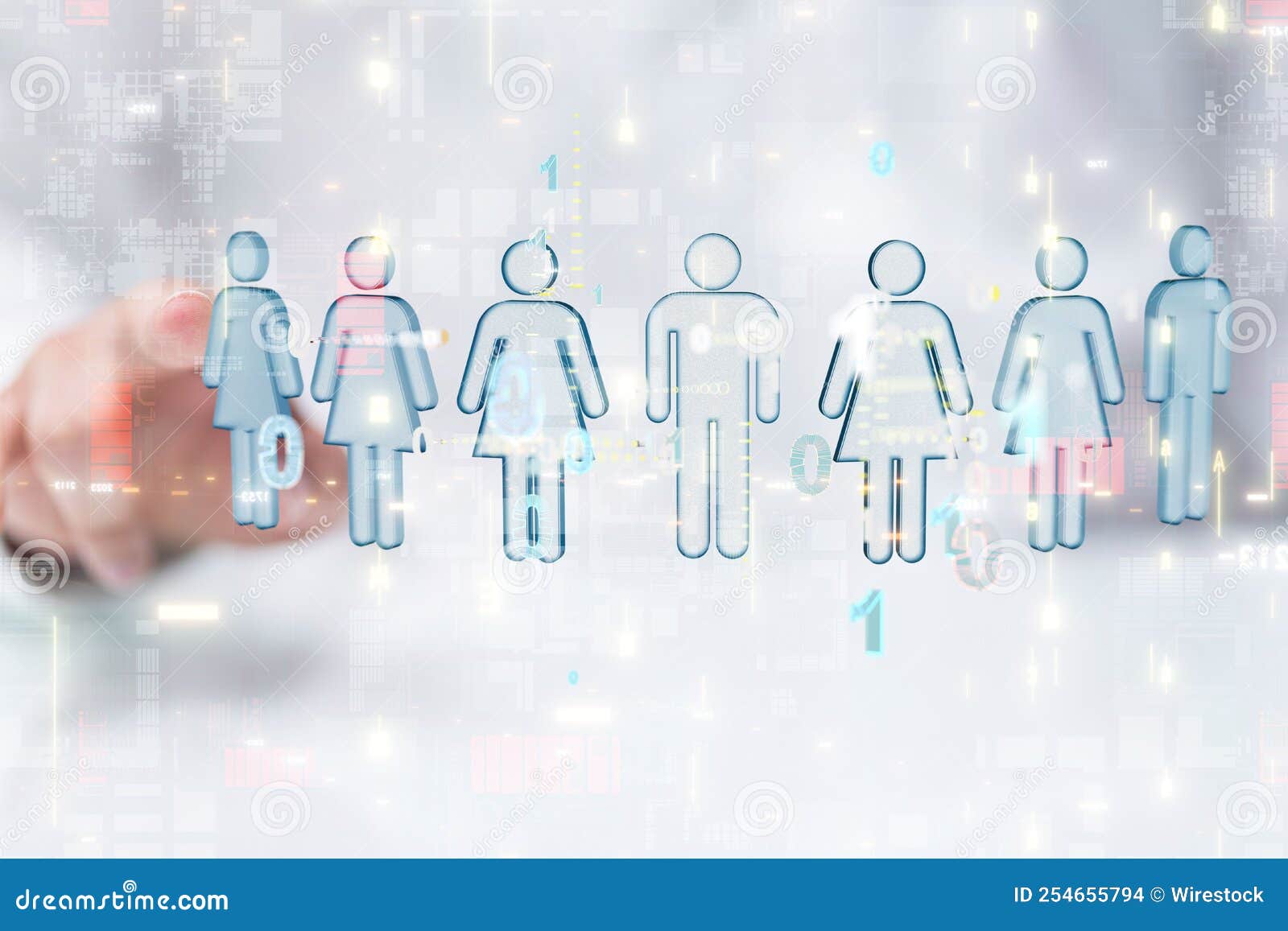 Hand Interacting with Signs of Digital Online Users Net, 3d Render ...