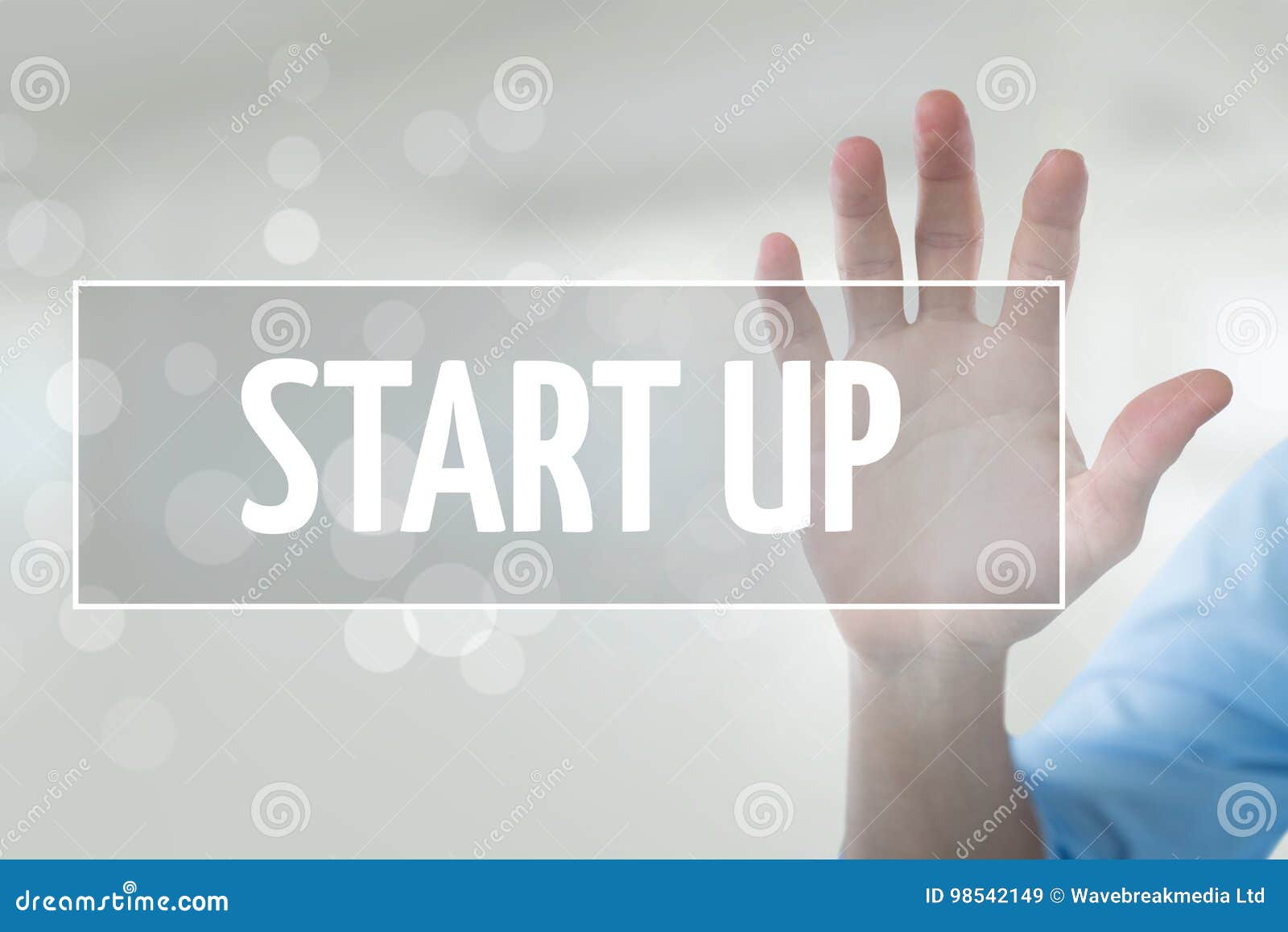 Hand Interacting with Start-up Business Text Against White Background ...