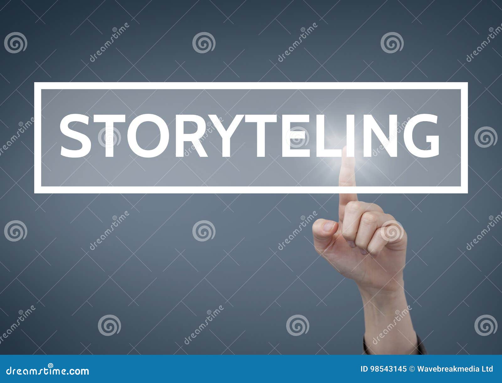 Hand Interacting with Storytelling Business Text Against Blue ...
