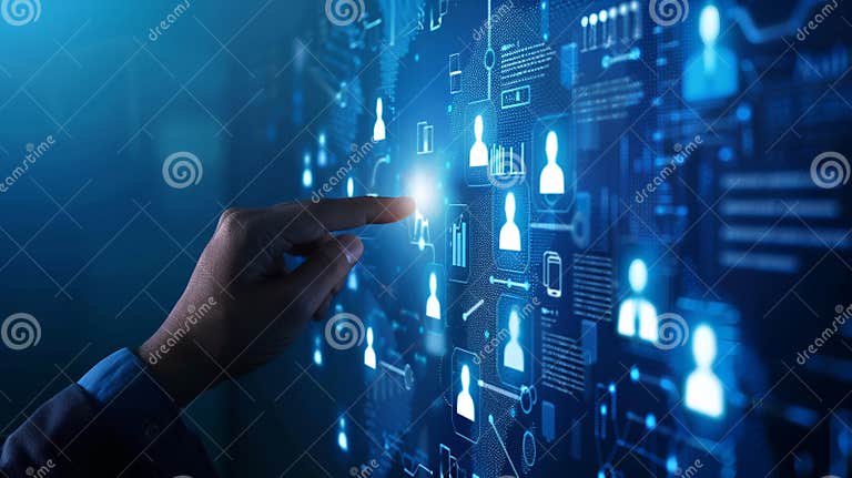 A Hand Interacts with a Digital Interface, Highlighting a Network of ...