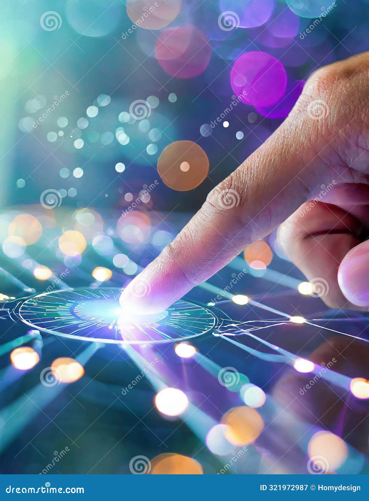 Hand Interacts with a Digital Interface, Illuminating Nodes and ...