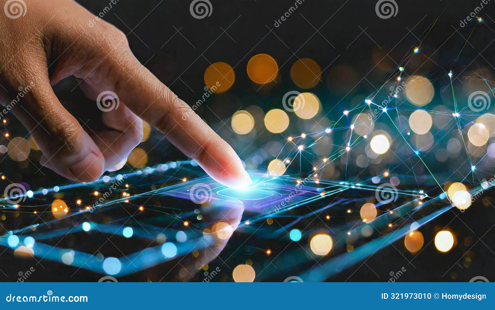 Hand Interacts With A Digital Interface, Illuminating Nodes And Connections Stock Photography ...