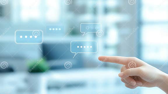 A Hand Interacts with Digital Speech Bubbles Stock Illustration ...