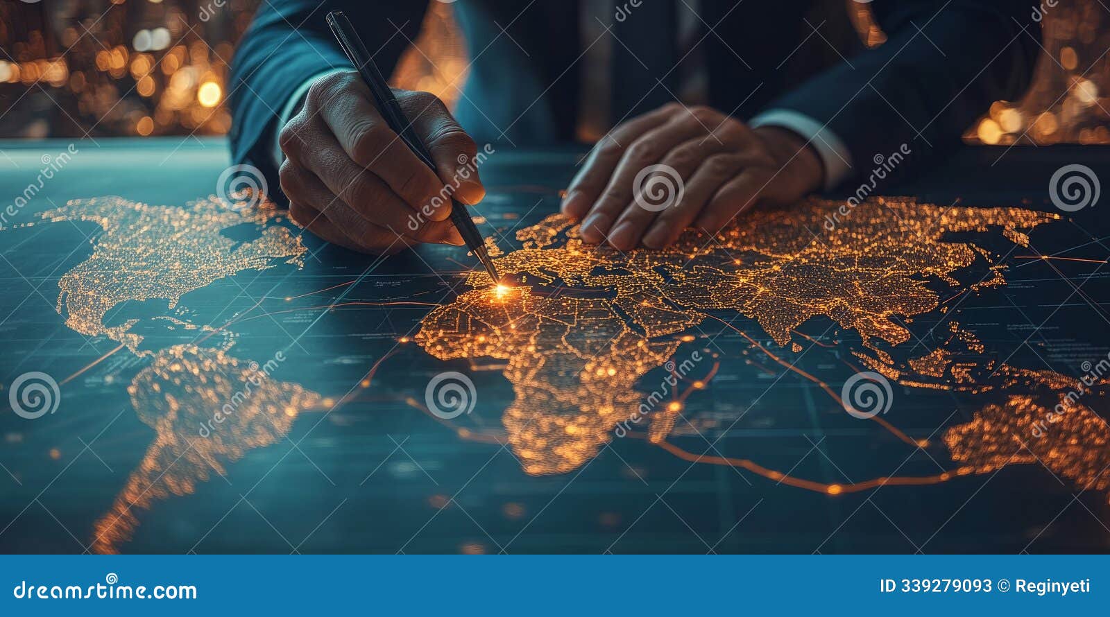 A Hand Interacts with a Digital World Map, Emphasizing Strategic ...