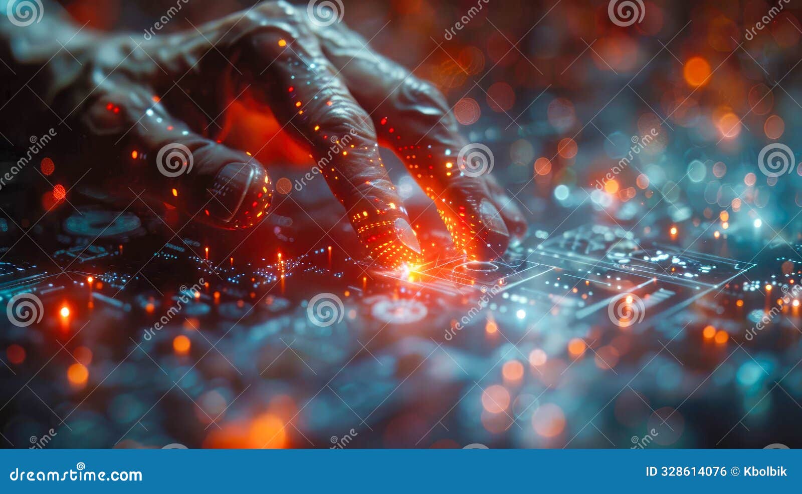 A Hand Interacts with a High-tech Futuristic Interface, Featuring ...