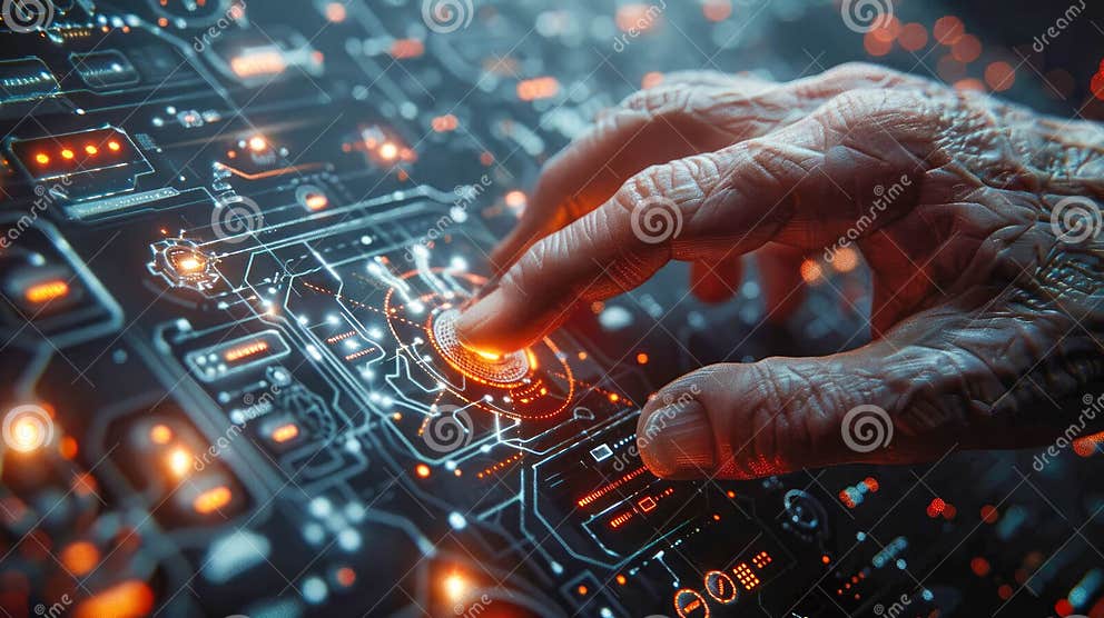 A Hand Interacts with a High-tech Futuristic Interface, Featuring ...