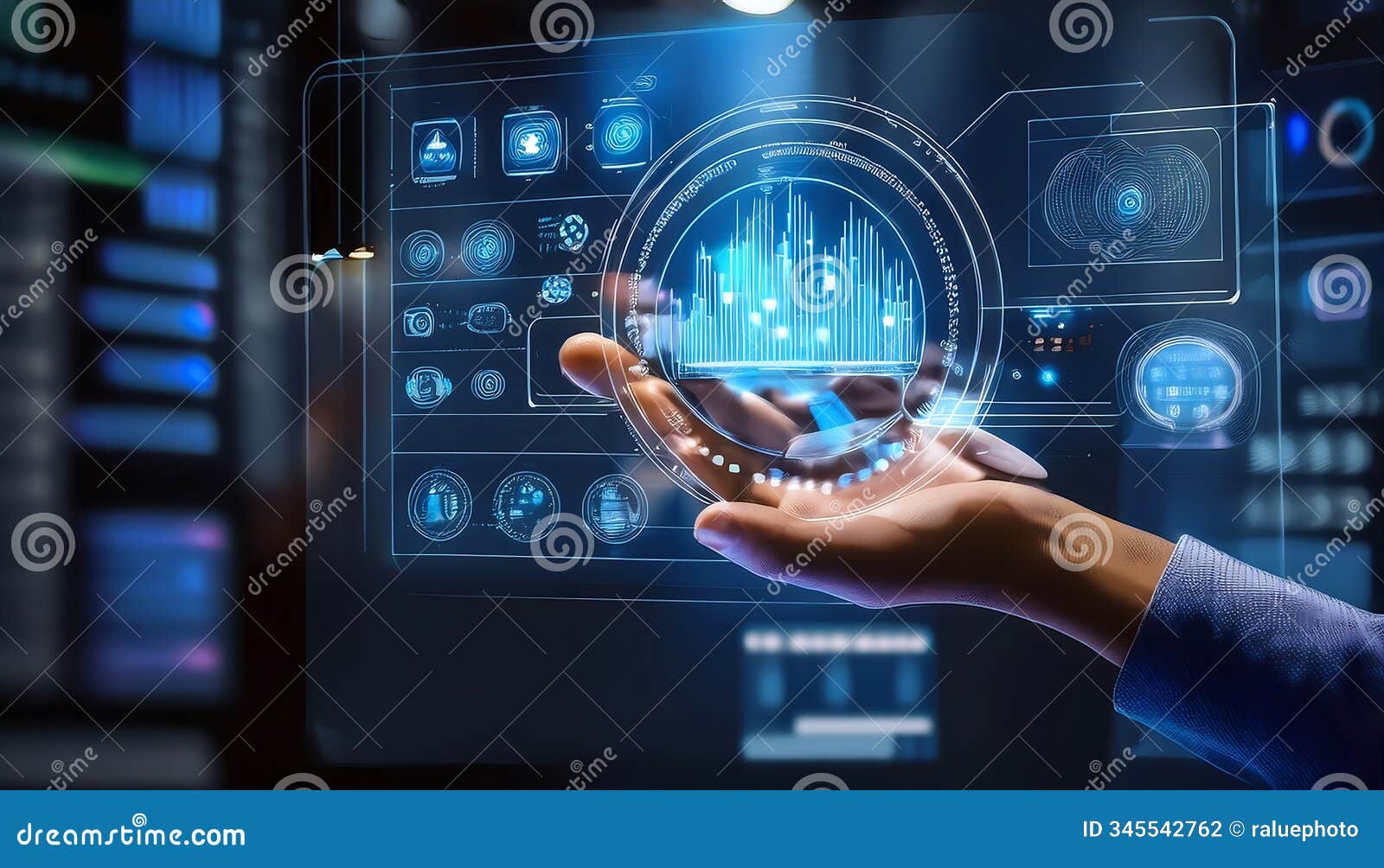 A Hand Interacts with a Holographic Interface Displaying Risk ...