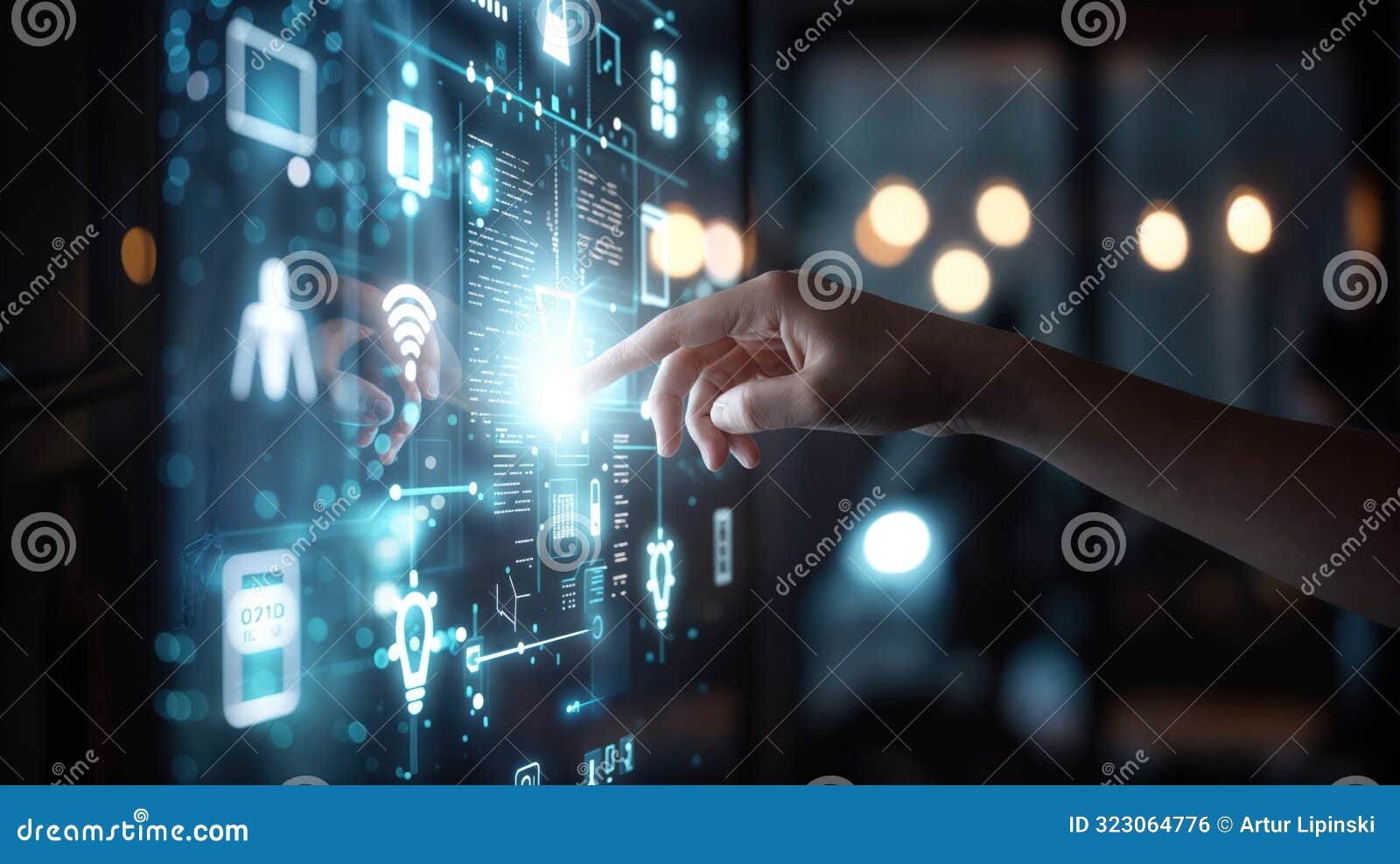 A Hand Interacts with a Smart Home Device Interface Stock Photo - Image ...