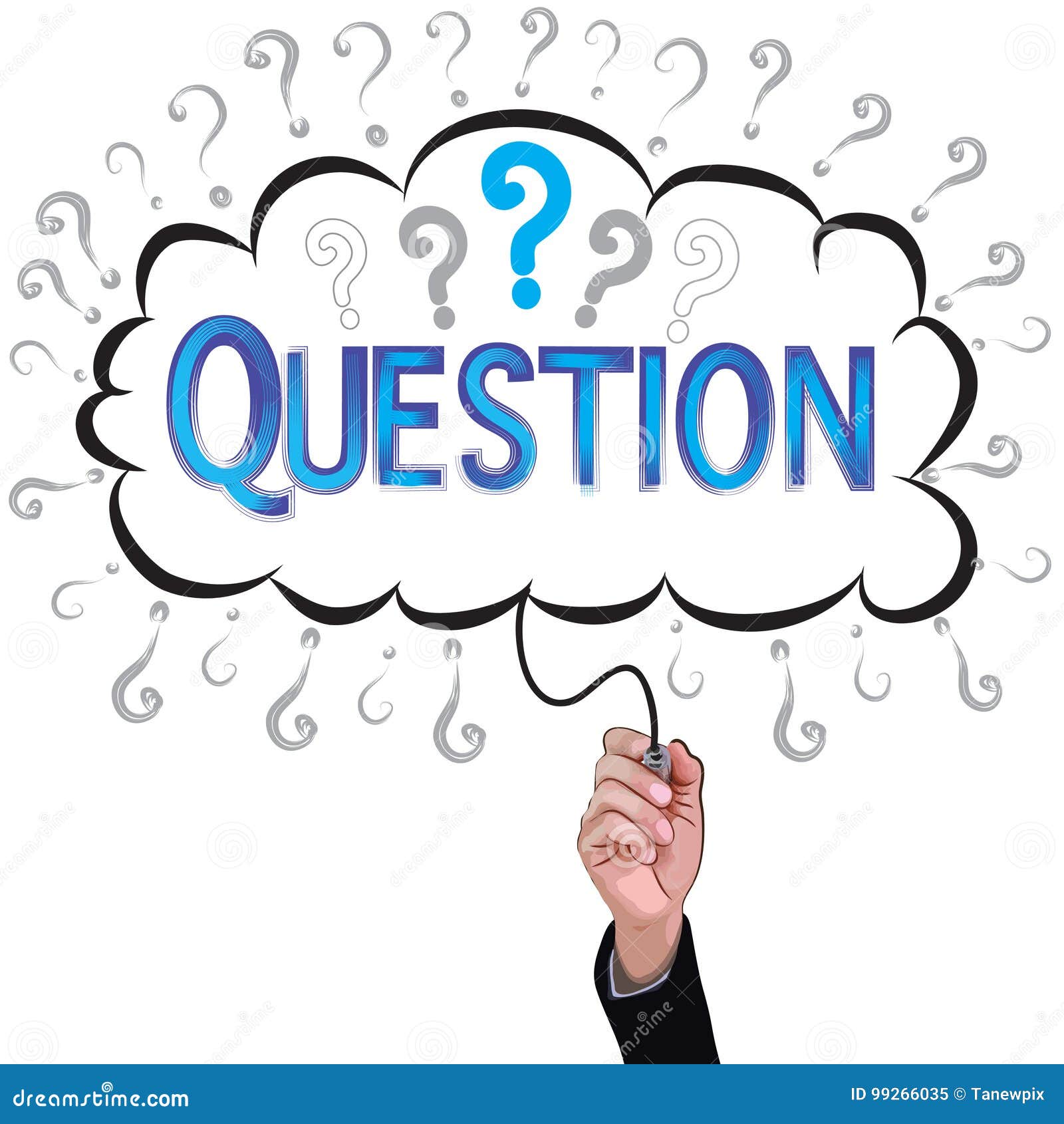 Hand Isolate Pencil Idea Write Blue Question Illustration. Stock Vector ...