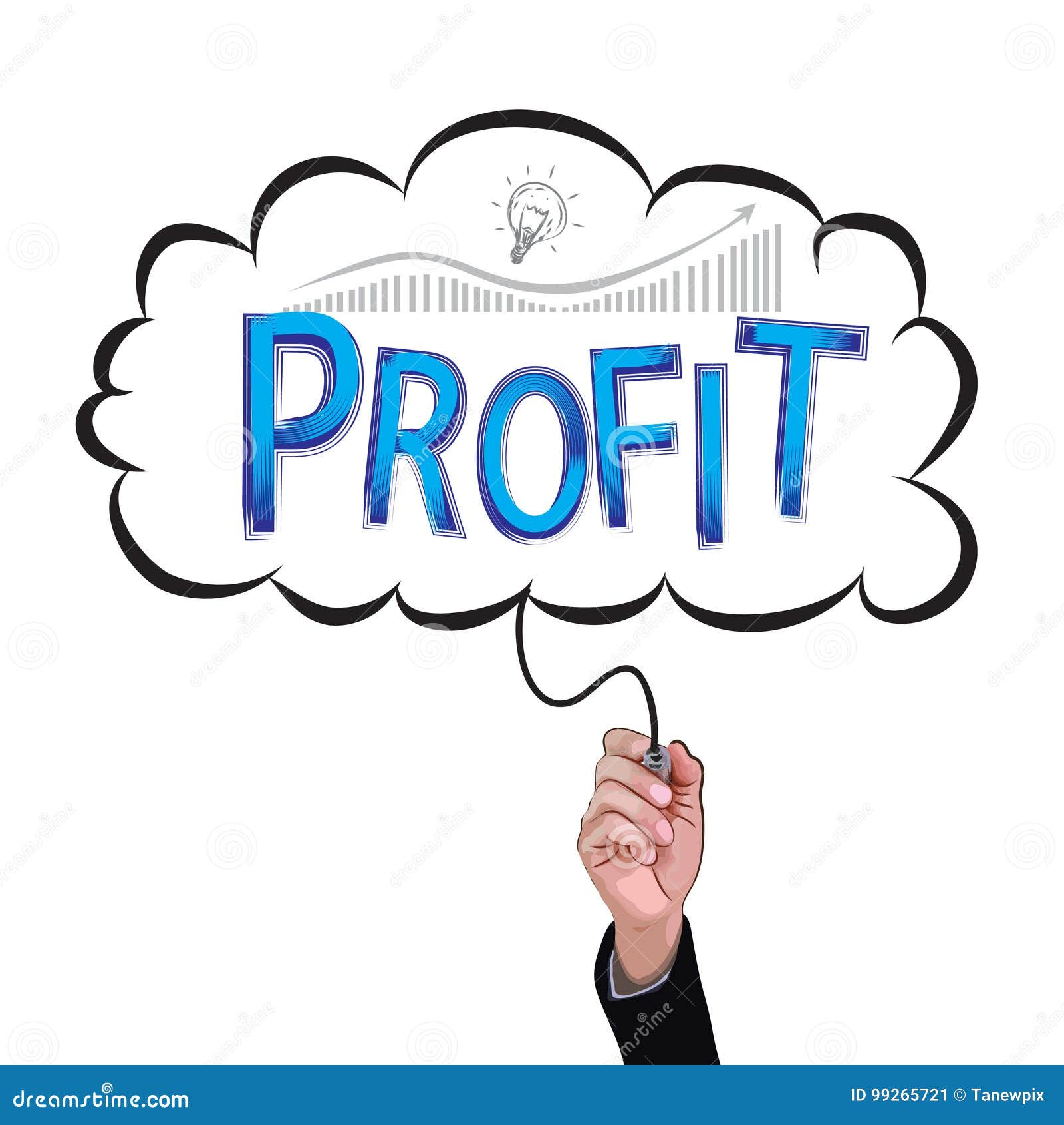 Hand Isolate Pencil Idea Write Blue Wave Graph Profit. Stock Vector ...