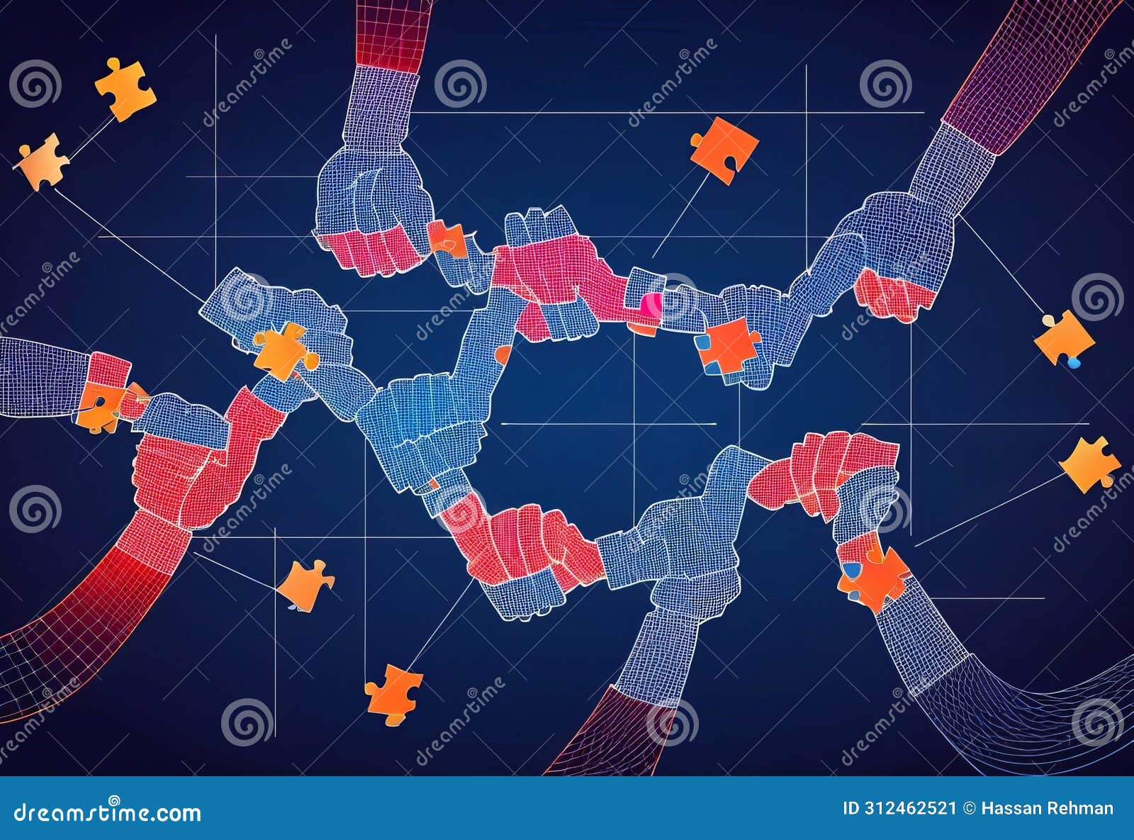 Hand Jigsaw Puzzle Connect Low Poly Wireframe. Business Stock ...