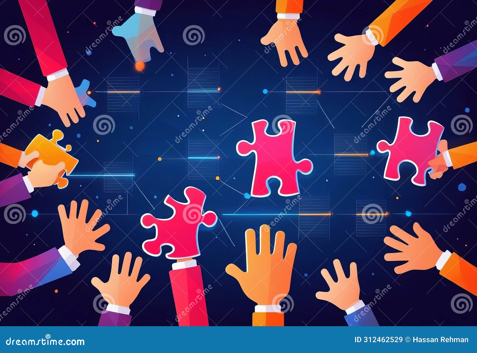 Hand Jigsaw Puzzle Connect Low Poly Wireframe. Business Stock ...