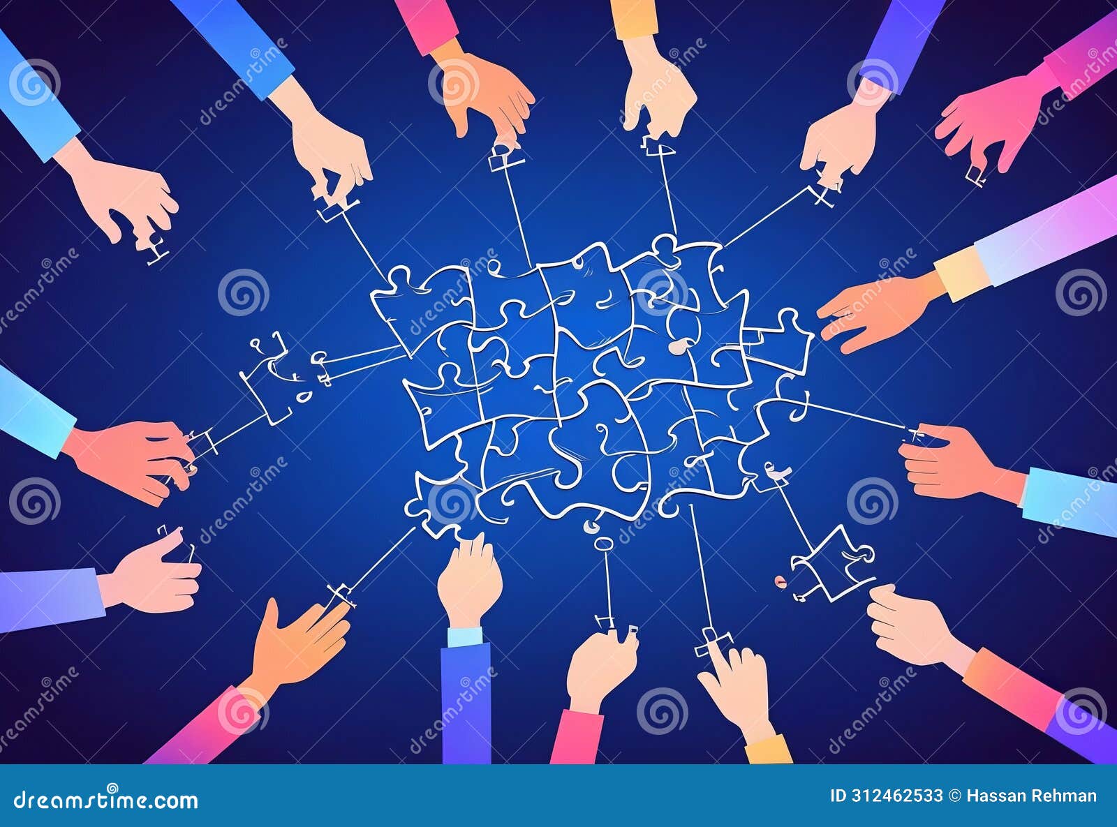 Hand Jigsaw Puzzle Connect Low Poly Wireframe. Business Stock ...