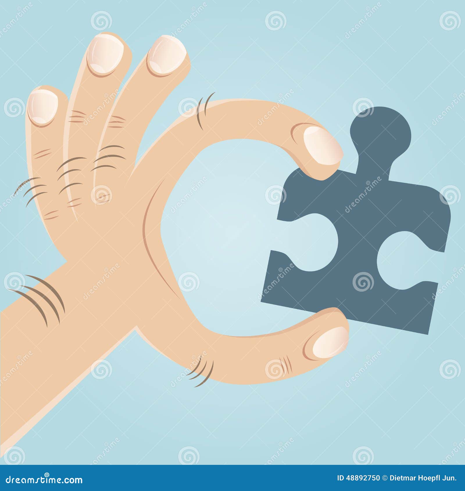 Hand with jigsaw puzzle stock vector. Illustration of blue - 48892750