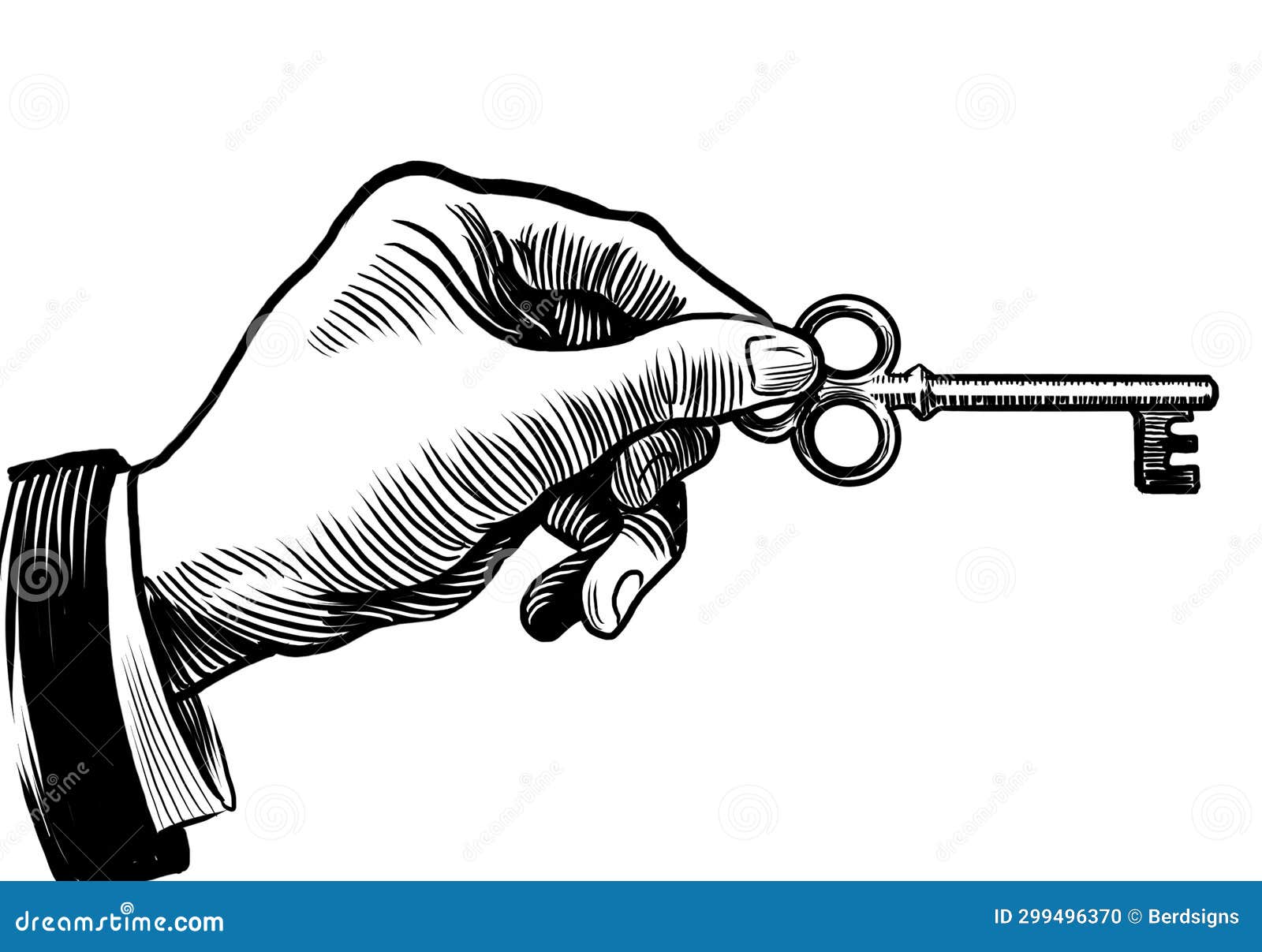 Hand with a key stock illustration. Illustration of drawing - 299496370