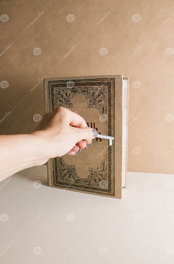 Hand with Key Opening a Book. Minimalism Stock Image - Image of book ...