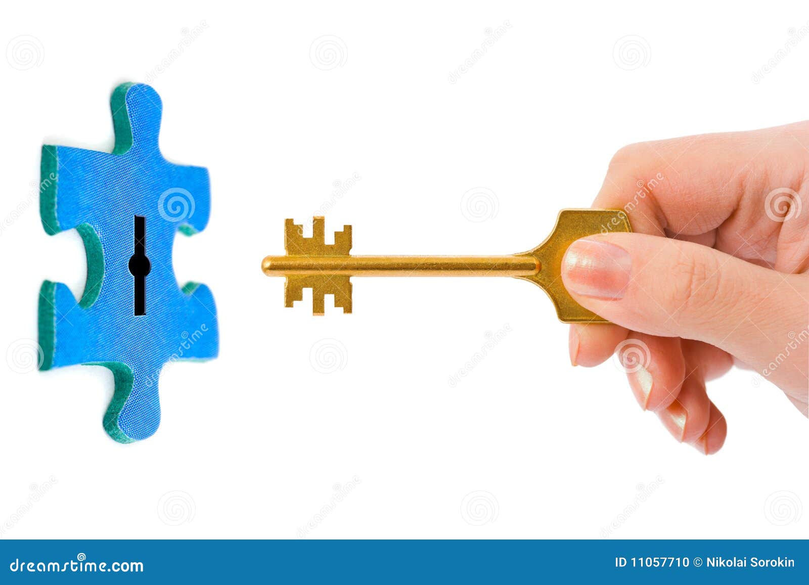 Hand with key and puzzle stock photo. Image of open, gold - 11057710