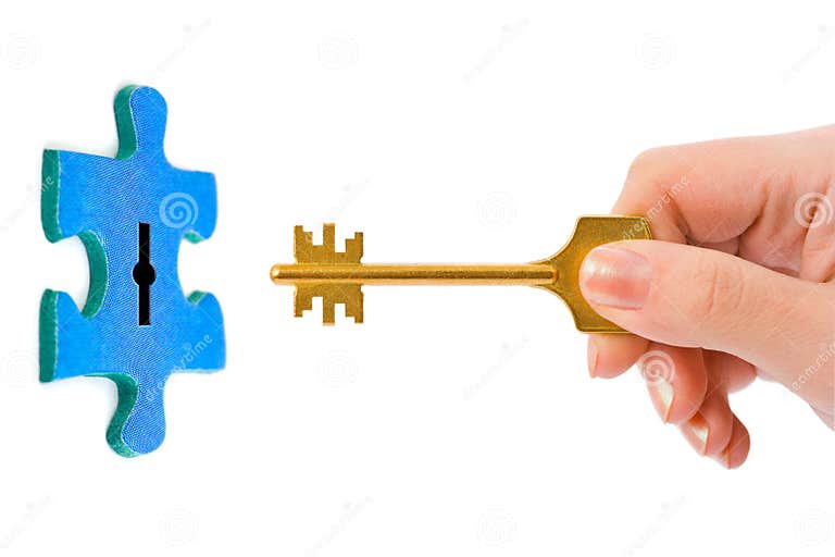 Hand with key and puzzle stock photo. Image of open, gold - 11057710
