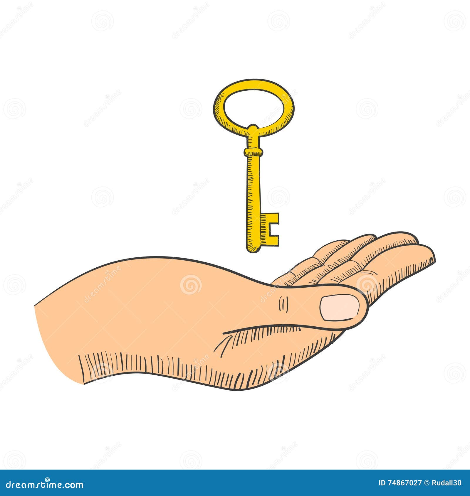 Hand with key stock vector. Illustration of keyword, hand - 74867027