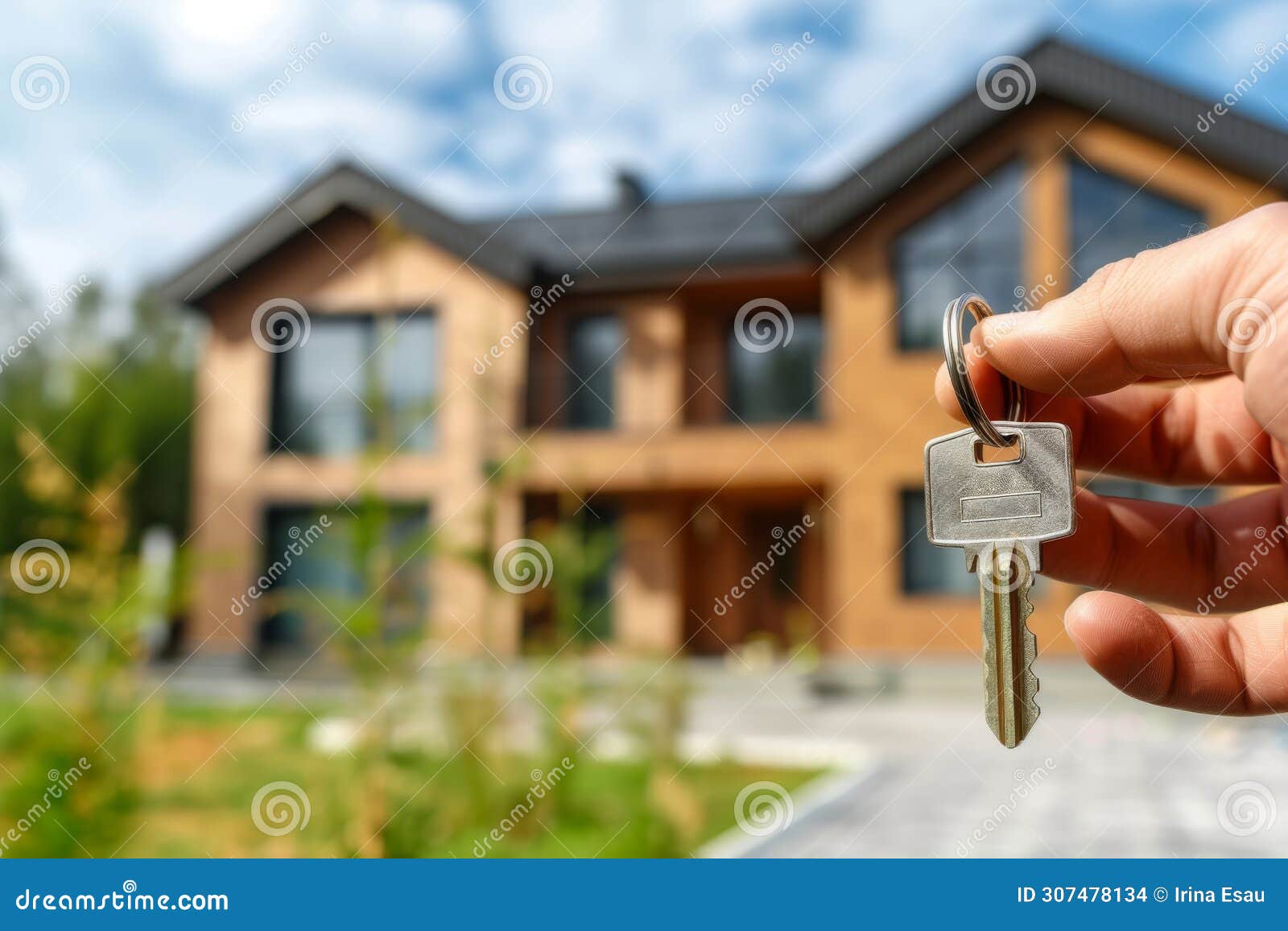 Hand with Key and Stylish Two-story House Stock Photo - Image of ...