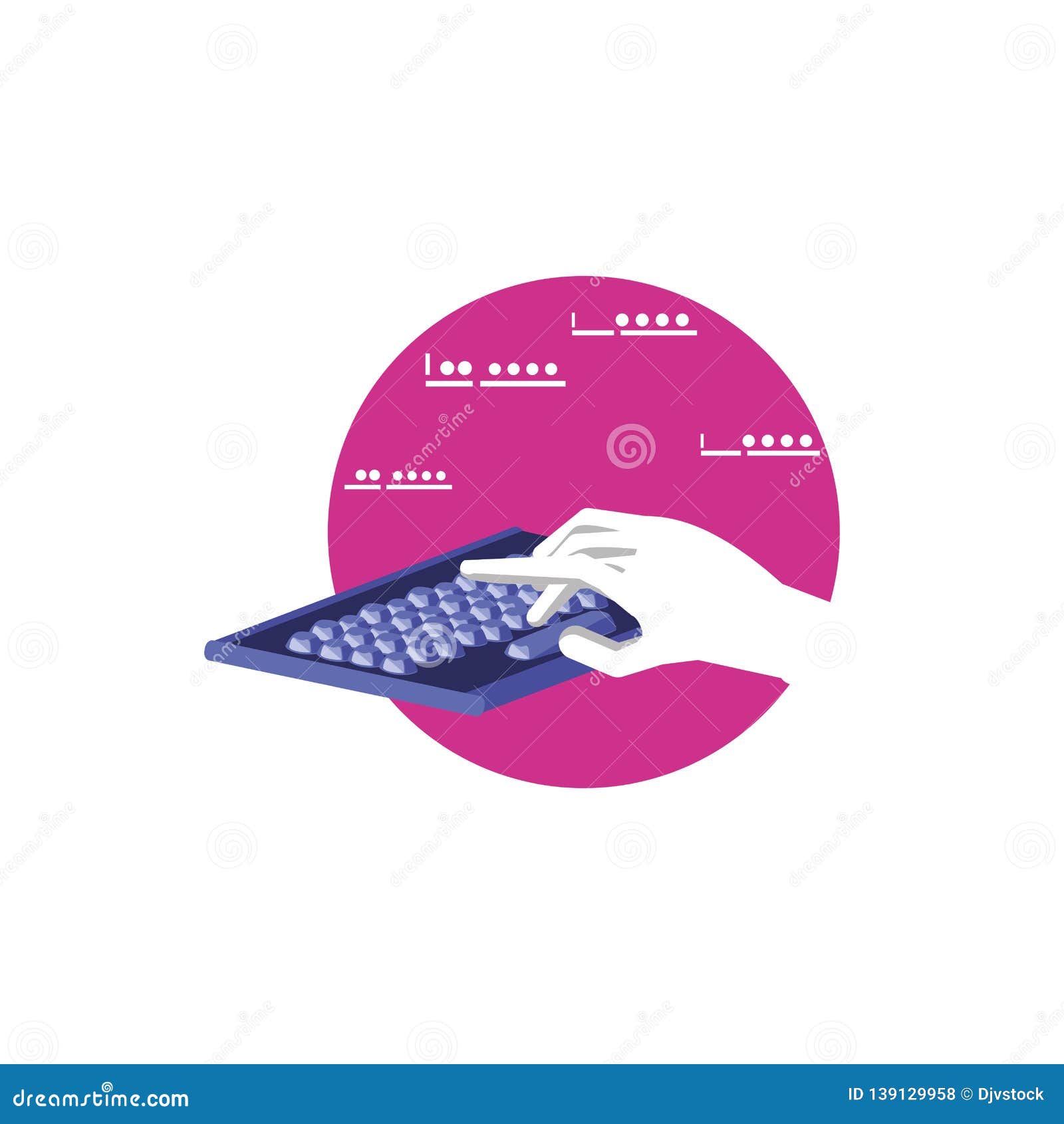 Hand with Keyboard Computer in Frame Circular Stock Vector ...