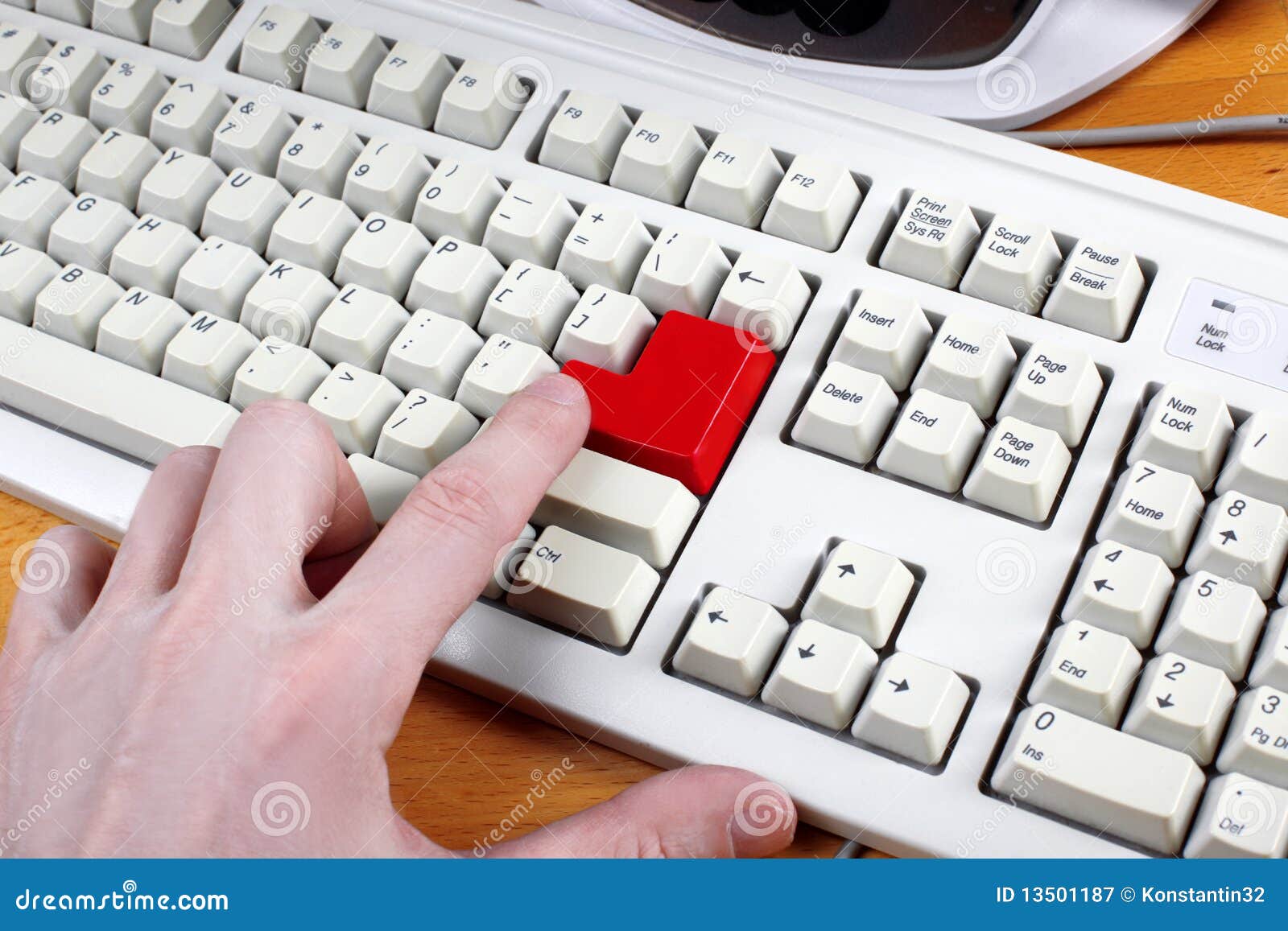 Hand and Keyboard with Red Button Stock Image - Image of blank ...