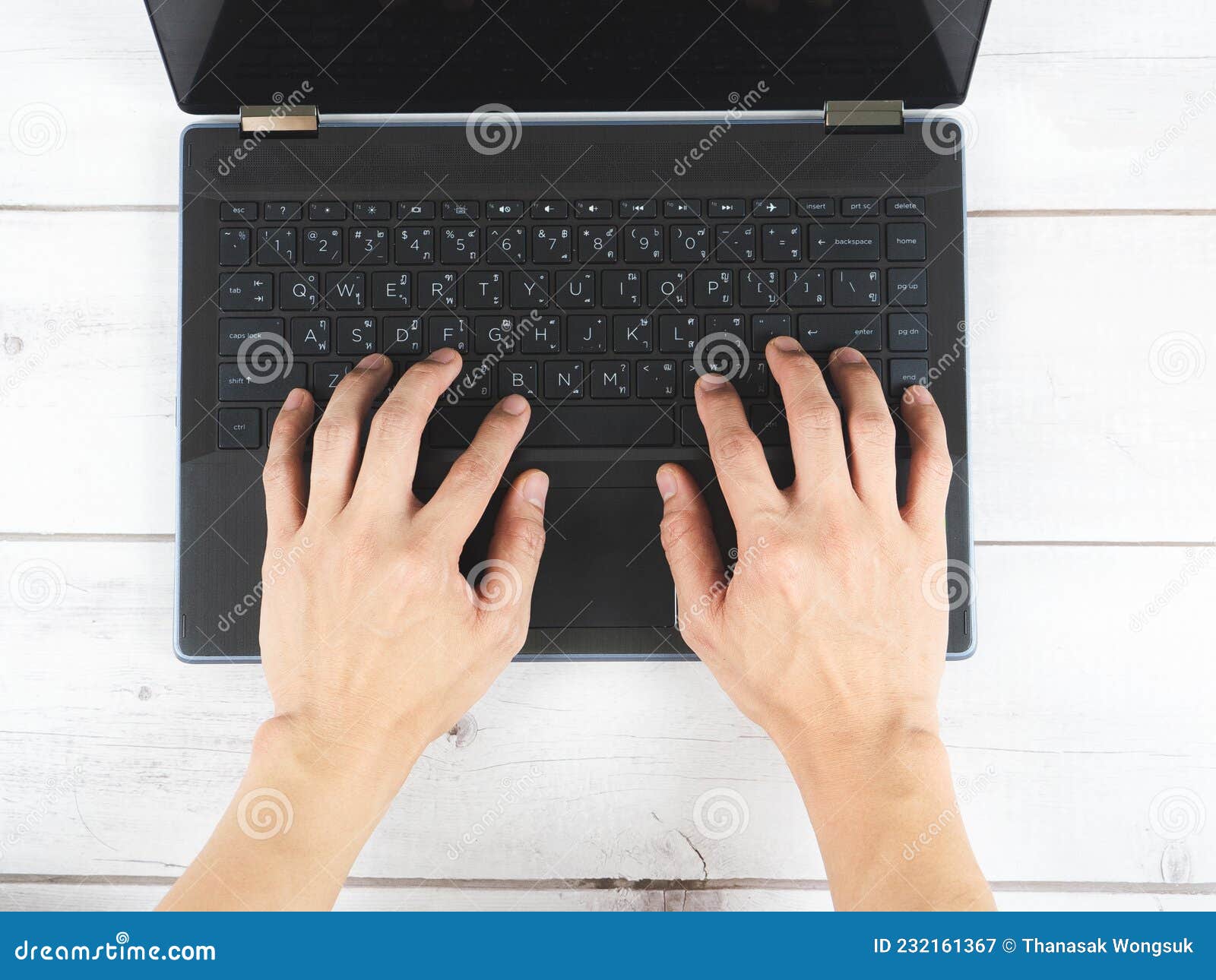 Hand on Keypad of Laptop on the Wood Table Stock Image - Image of ...