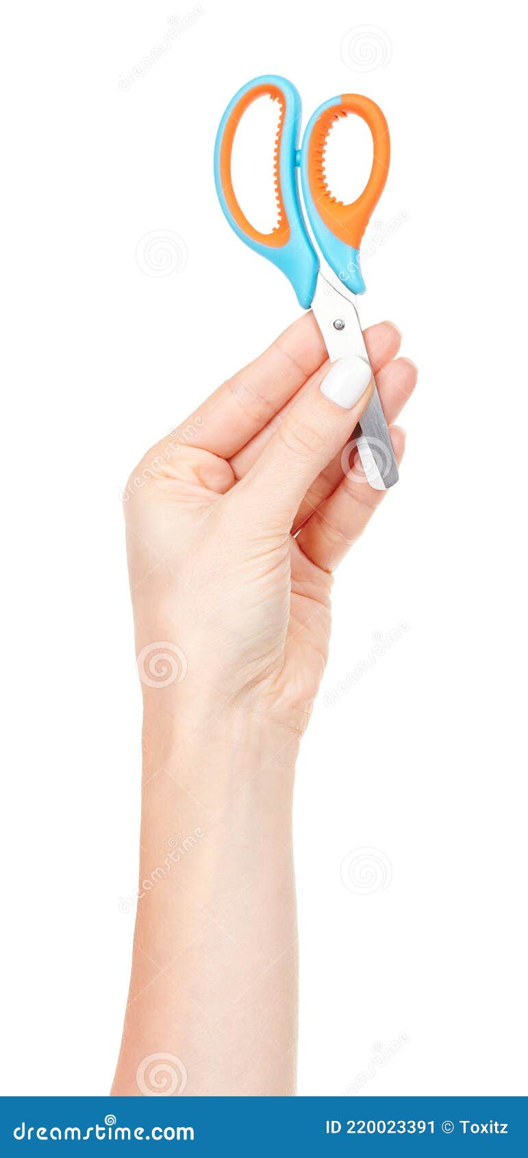 Hand with Kids Mini Scissors Isolated on White Background Stock Image ...