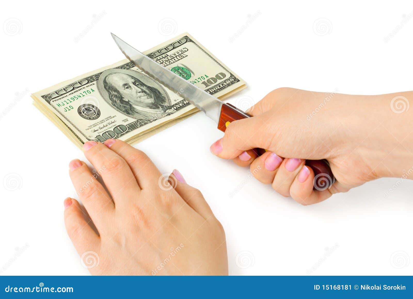 Hand with Knife Cutting Money Stock Image - Image of banking, hand ...