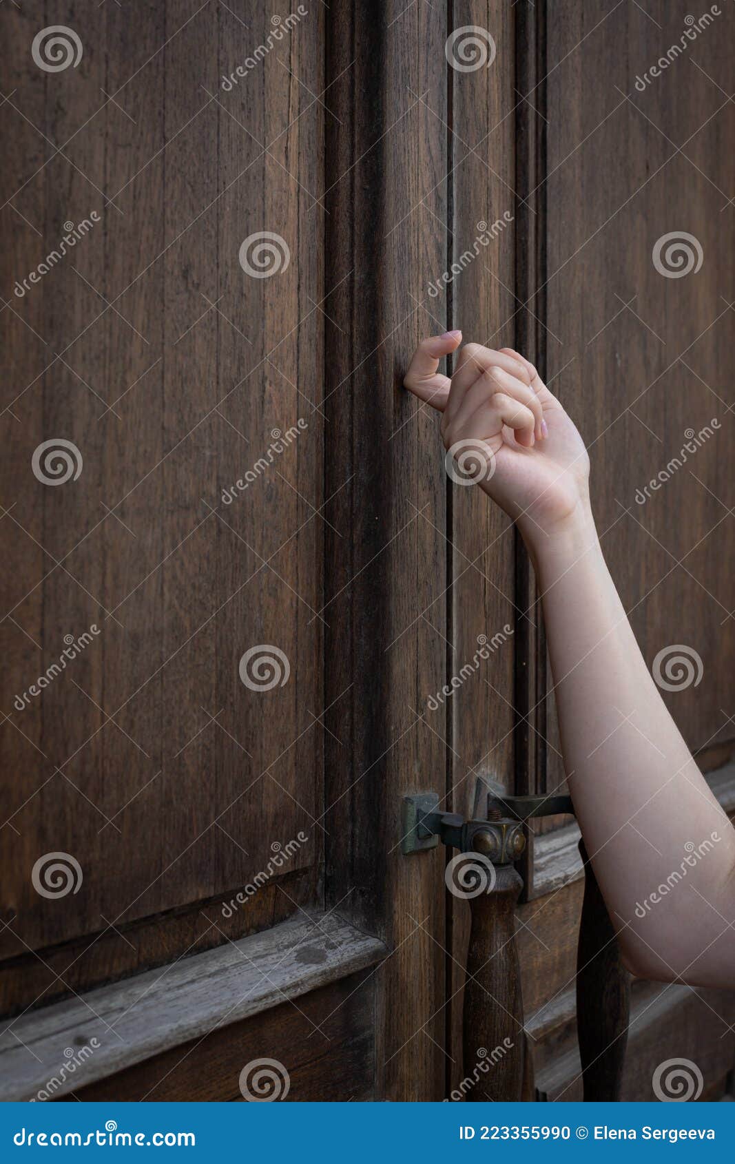 Hand knocking on the door stock photo. Image of guest - 223355990