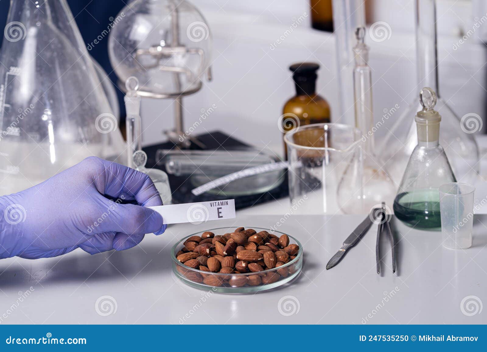 The Hand of the Laboratory Assistant Holds the Inscription Vitamin E ...