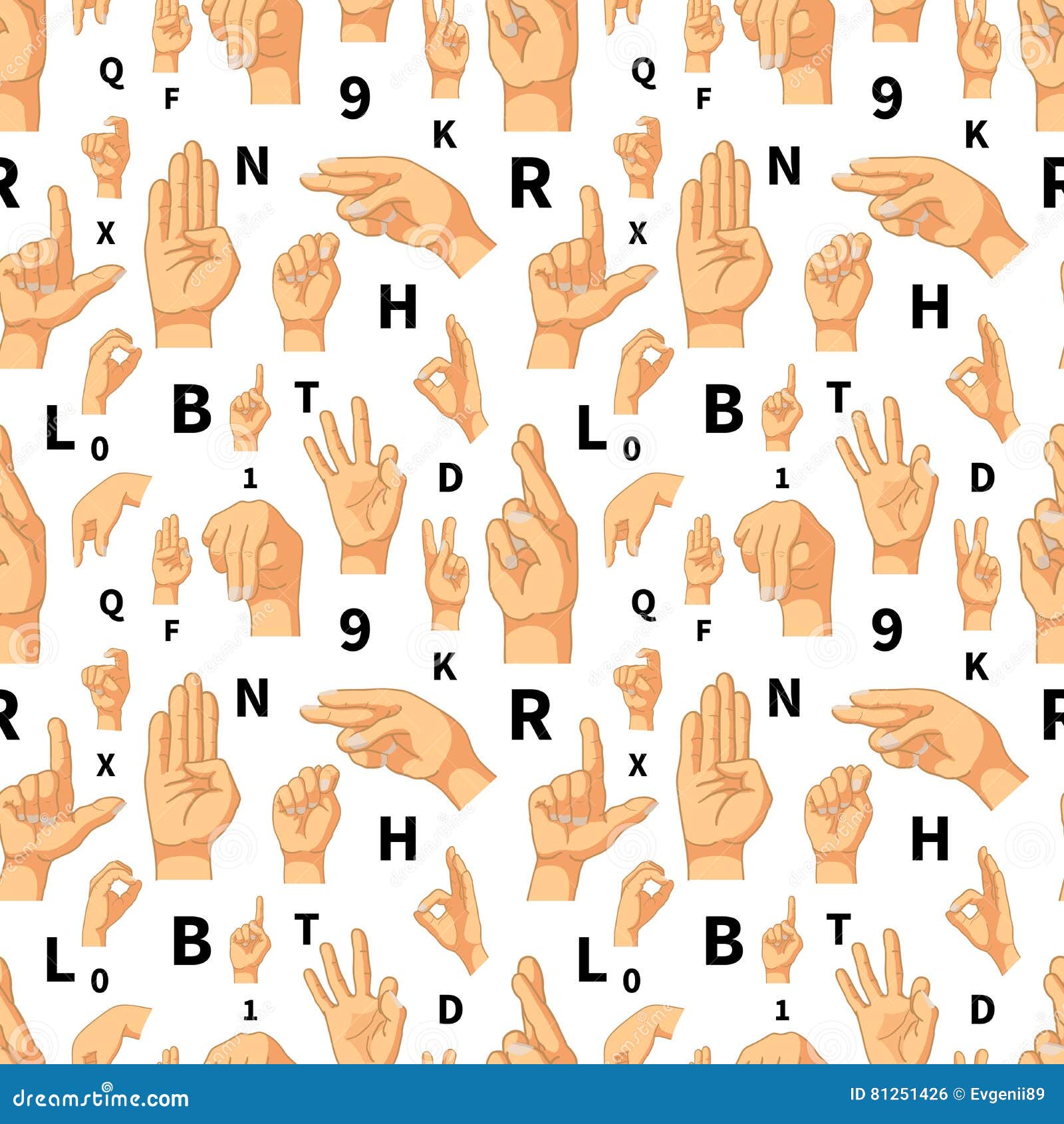 Hand Language Signs Seamless Pattern Stock Illustration - Illustration ...