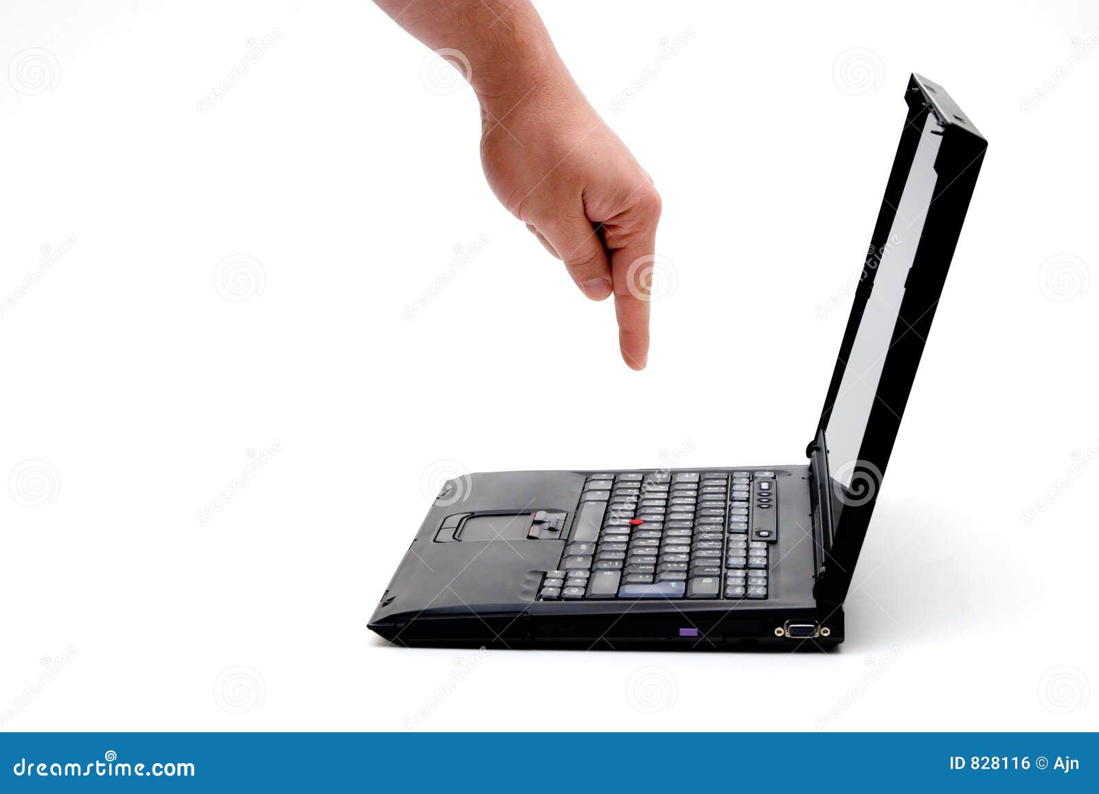 Hand on laptop stock photo. Image of point, button, touch - 828116