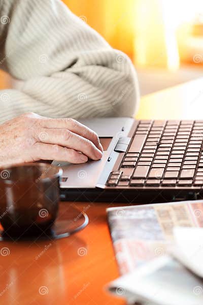 Hand on laptop closeup stock photo. Image of laptop, work - 11950722