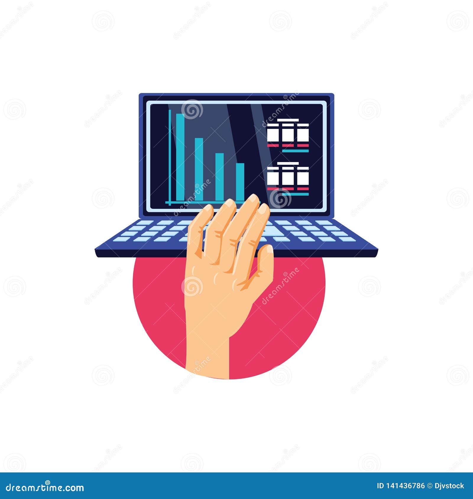 Hand and Laptop Computer with Infographic Stock Vector - Illustration ...