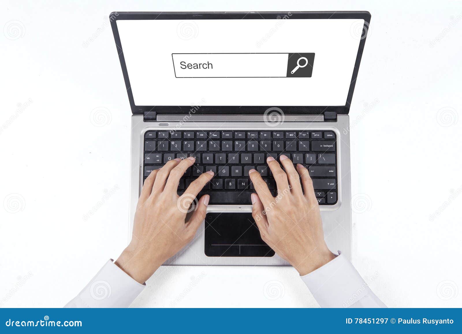 Hand with Laptop and Search Bar Stock Image - Image of perspective ...
