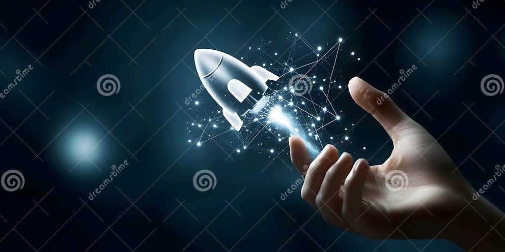 Hand Launching Digital Rocket, Symbolizing Innovation, Startup Growt ...