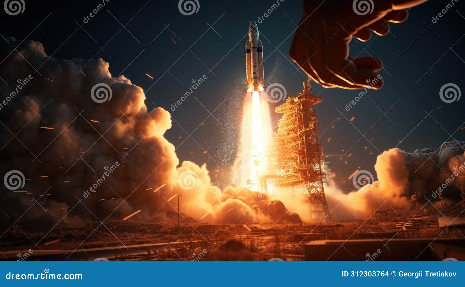 Hand Launching Space Shuttle in Night Sky Stock Illustration ...