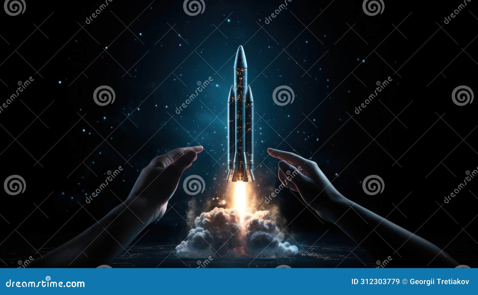 Hand Launching Space Shuttle in Night Sky Stock Illustration ...
