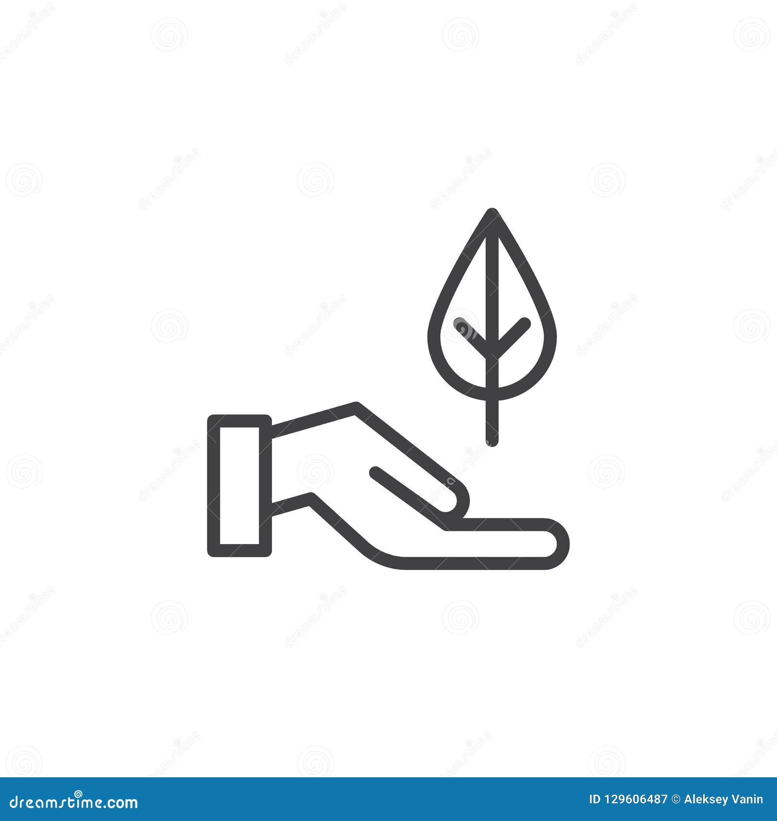 Hand and leaf outline icon stock vector. Illustration of single - 129606487