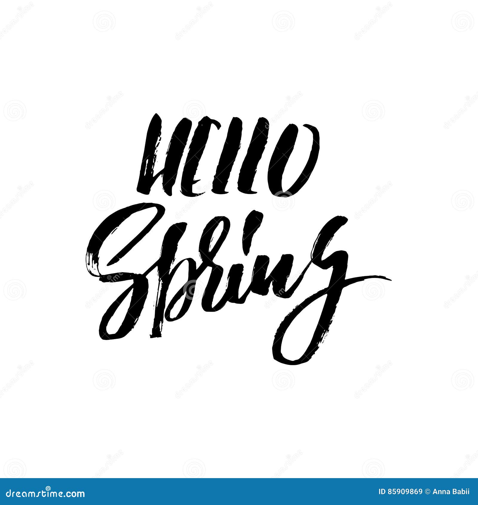 Hand Lettered Style Spring Design on a White Background. Hello Spring ...
