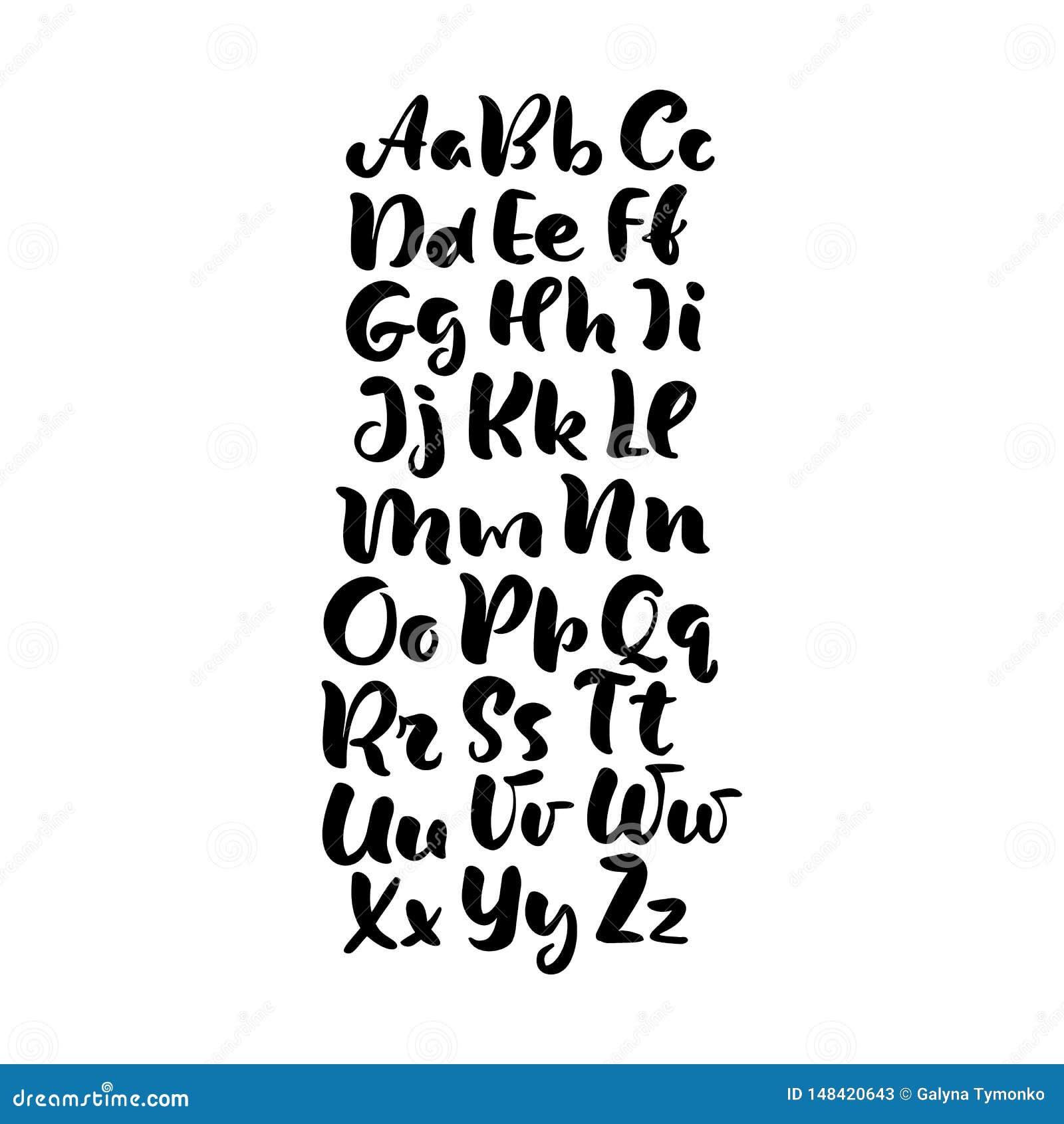 Hand Lettering Alphabet Design Handwritten Brush Script Modern Calligraphy Cursive Black And