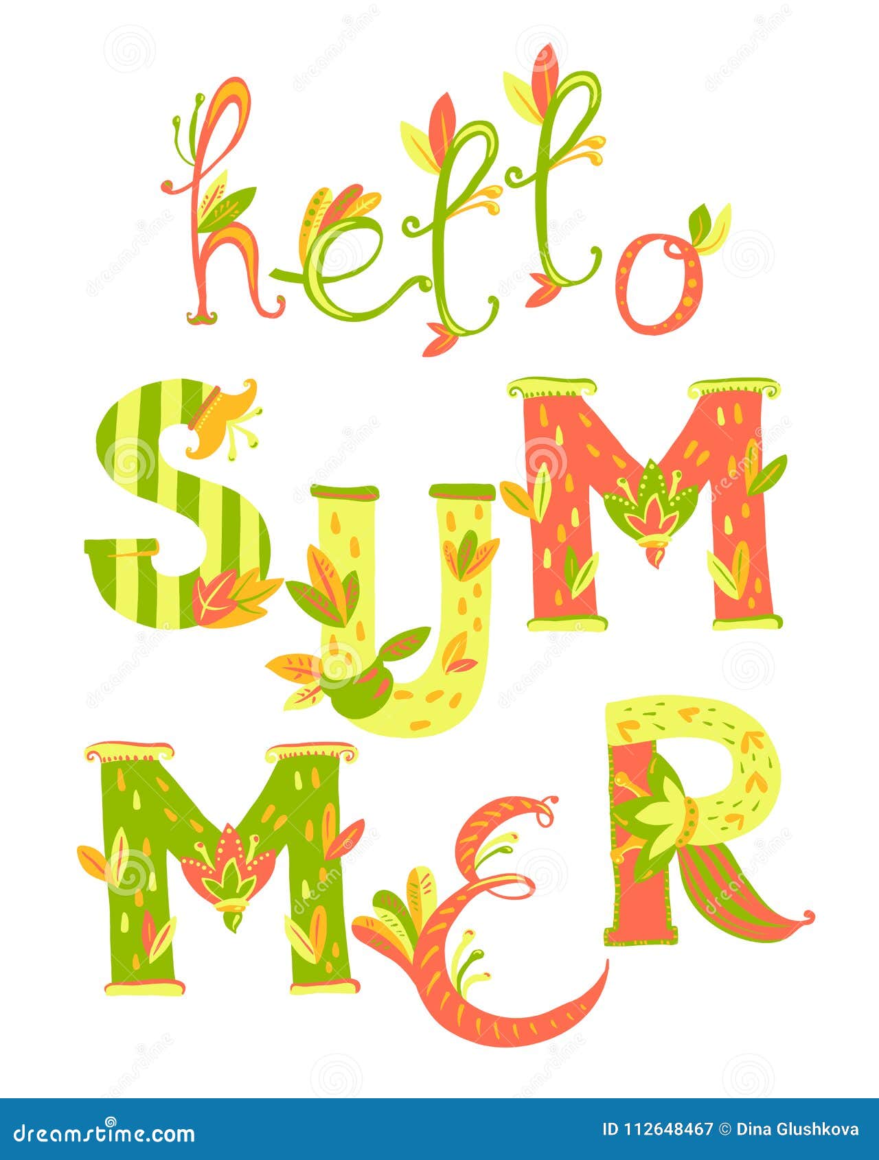 Hand Lettering Composition. Floral Alphabet. Hello Summer Stock Vector ...
