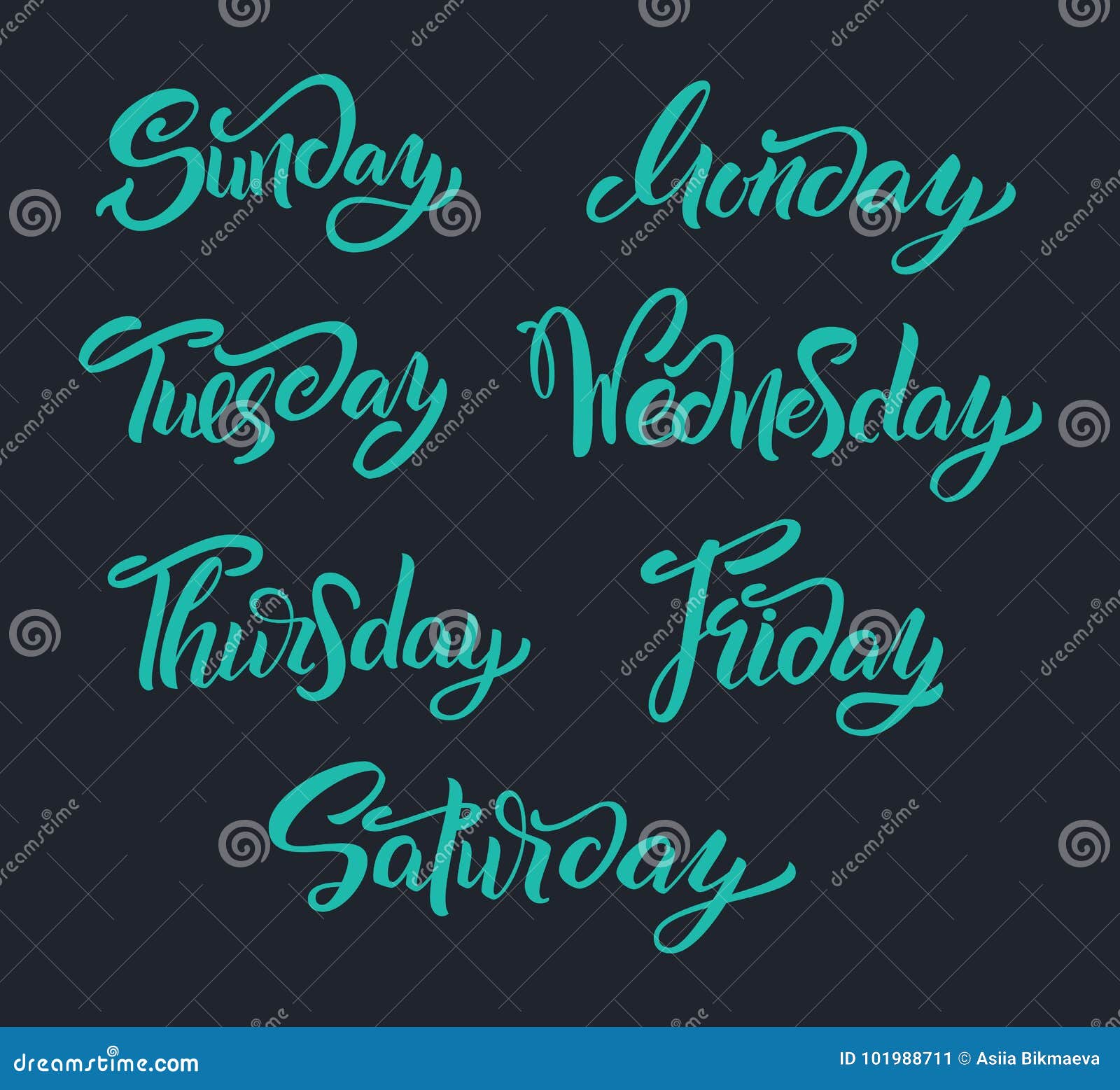 Lettering Days Of Week Sunday, Monday, Tuesday, Wednesday, Thursday ...