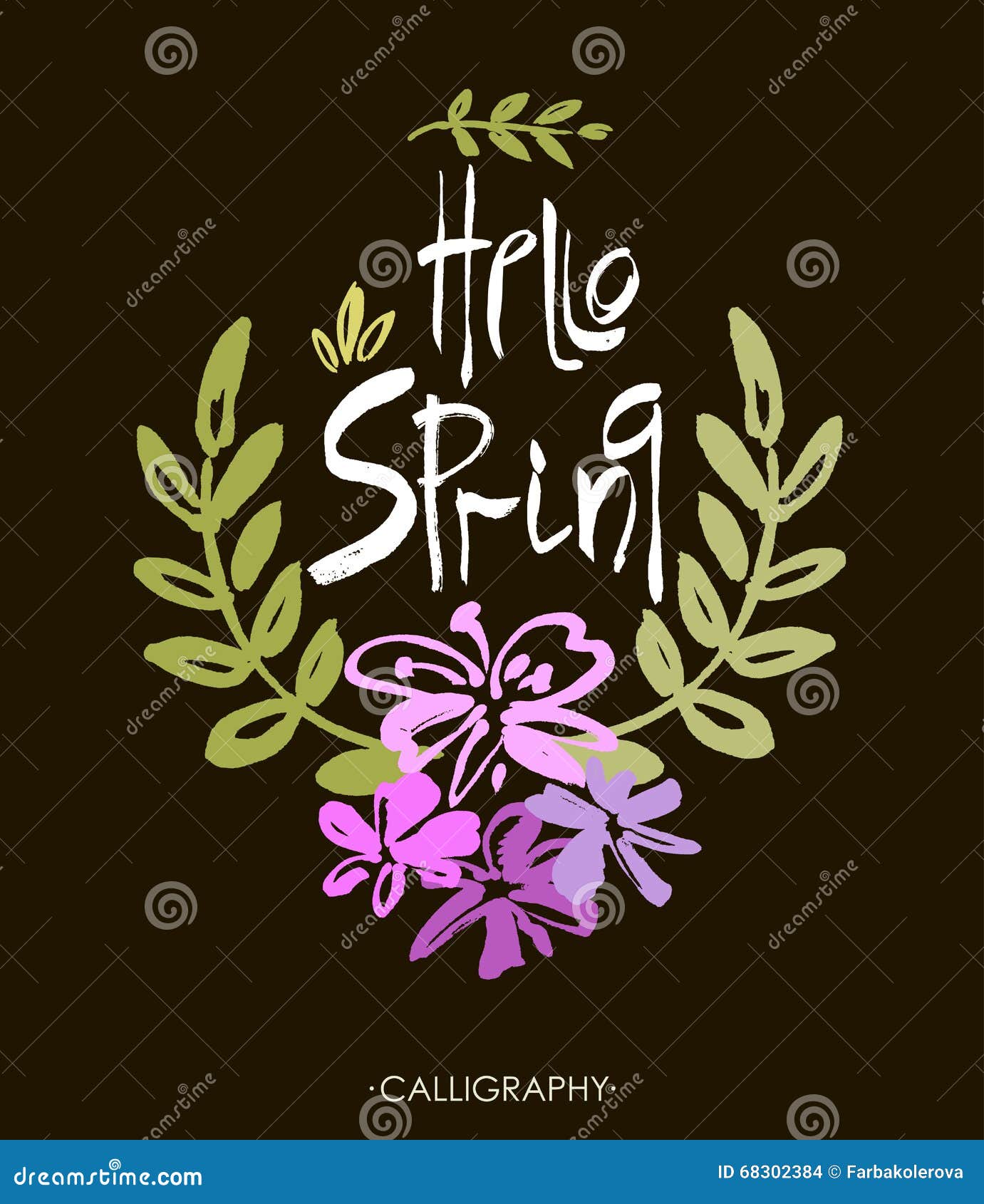 Hand Lettering Hello Spring. Brush Lettering Isolated on Background ...