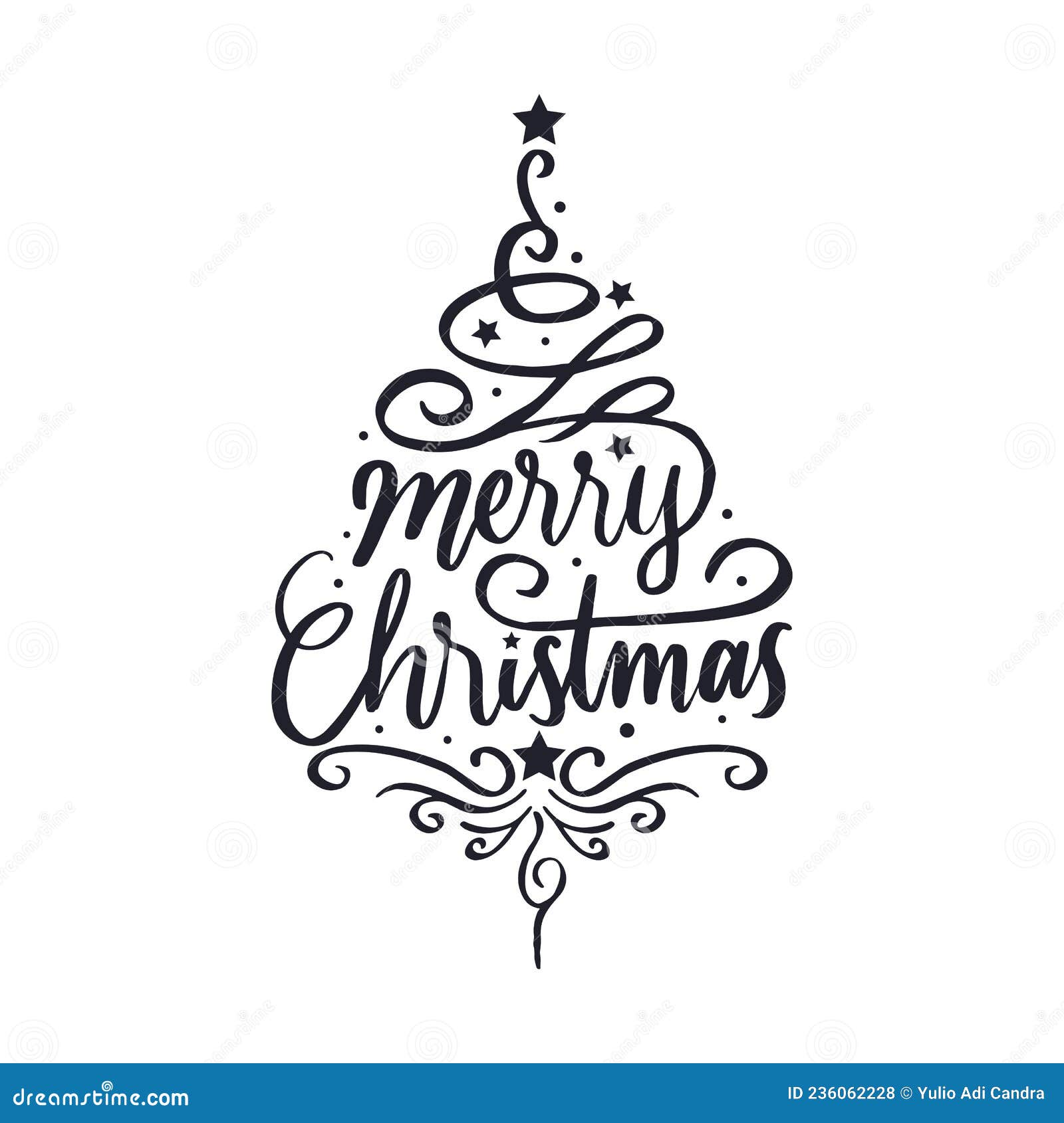 Hand Lettering Merry Christmas Shaped Christmas Tree. Typography Merry ...